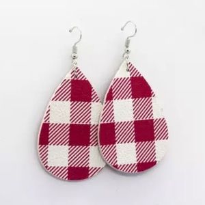 Jewelry | Red White Buffalo Plaid Tear Drop Earrings | Poshmark
